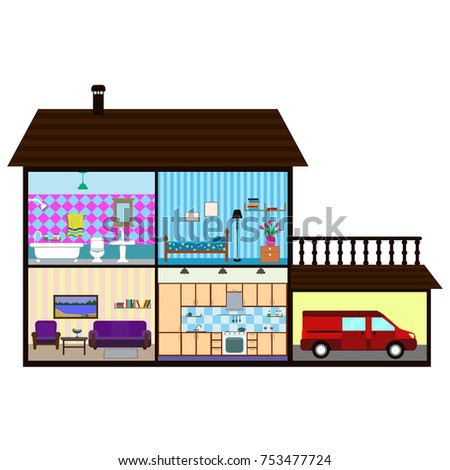 Vector Illustration House Cut View Room Stock Vector (Royalty Free ...