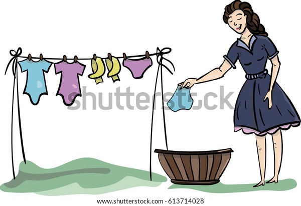 Vector Illustration Housewife Doing Laundry Lady Stock Vector (Royalty ...
