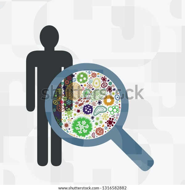 Vector Illustration Human Magnifier Visible Bacteria Stock Vector ...