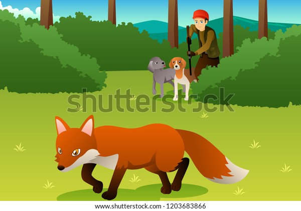 Vector Illustration Hunter His Dogs Hunting Stock Vector (Royalty Free ...