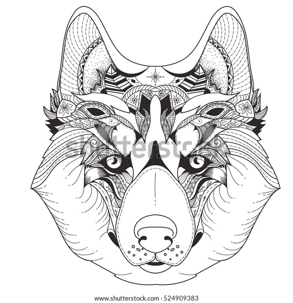 Vector Illustration Husky Tribal Mandala Patterns : image vectorielle ...