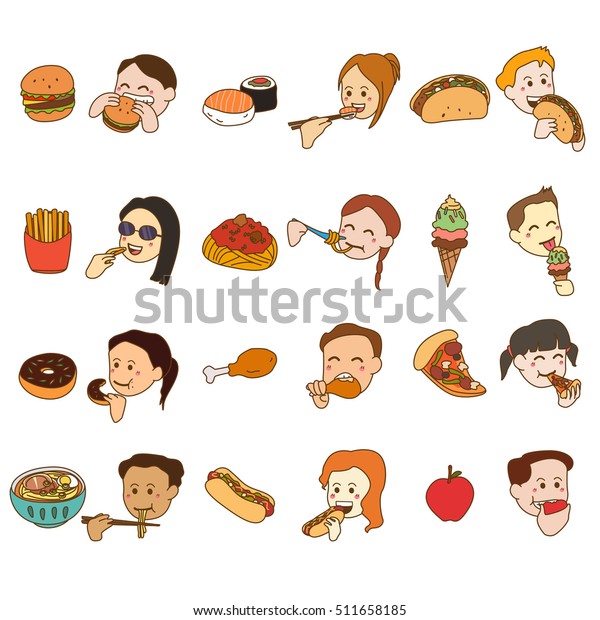 Vector Illustration Icon Set People Eating Stock Vector (Royalty Free ...