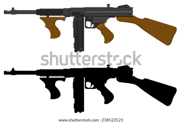 A vector illustration of the iconic Tommy gun. Thompson sub machine gun ...