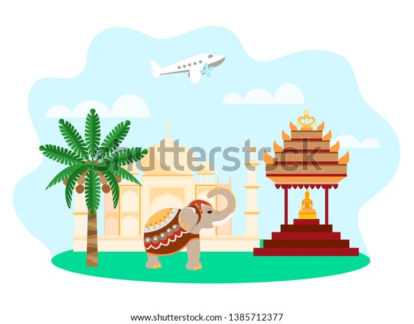 Vector Illustration Indian Landscape Indian Architecture Stock Vector ...