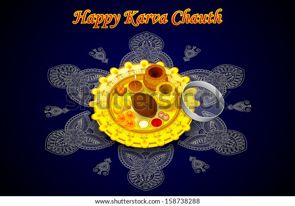 Vector Illustration Indian Puja Thali Karva Stock Vector (Royalty Free ...