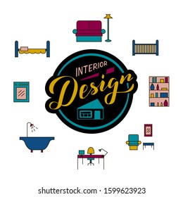 Vector Illustration Interior Design Lettering Banner Stock Vector ...