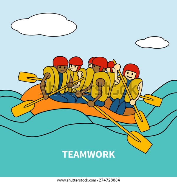 Vector Illustration Interracial Rafting Team Concept Stock Vector ...