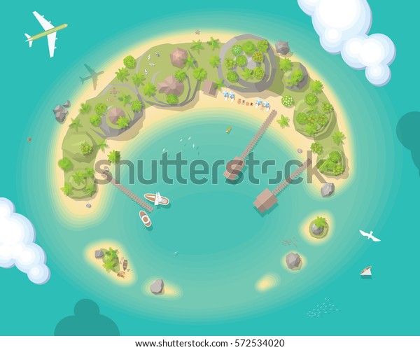 Vector Illustration Island Top View Summer 库存矢量图（免版税）572534020