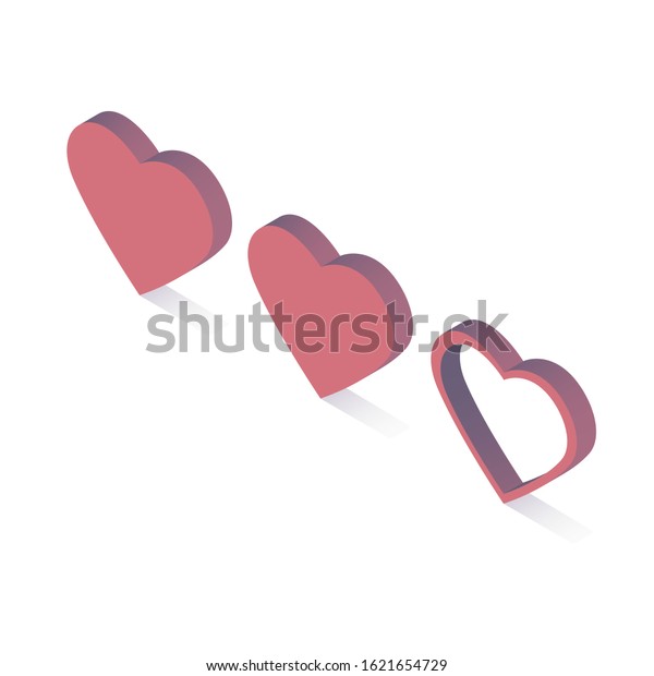 Vector Illustration Isometric Hearts Isolated On Stock Vector (Royalty ...