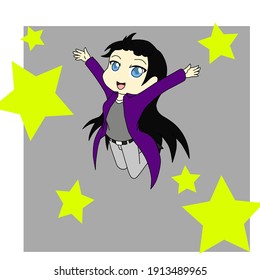 Vector Illustration Jumping Girl Chibi Anime Stock Vector (Royalty Free ...