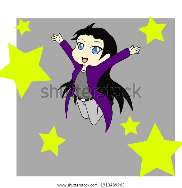 Vector Illustration Jumping Girl Chibi Anime Stock Vector (Royalty Free ...
