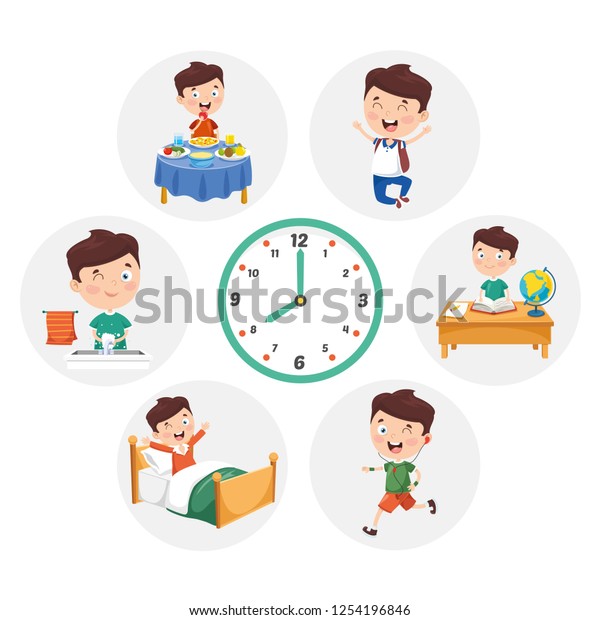 Vector Illustration Of Kid Daily Routine Activities Stock