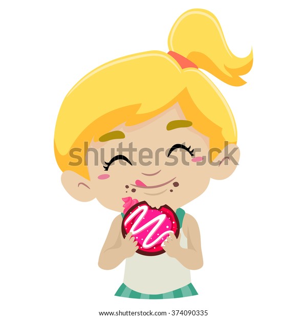 Vector Illustration Kid Eating Doughnut Stock Vector (Royalty Free ...