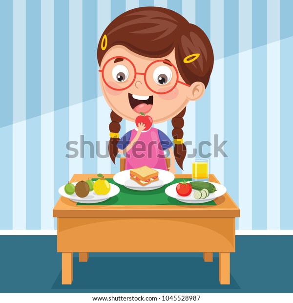 Ilustración vectorial del niño que toma el desayuno