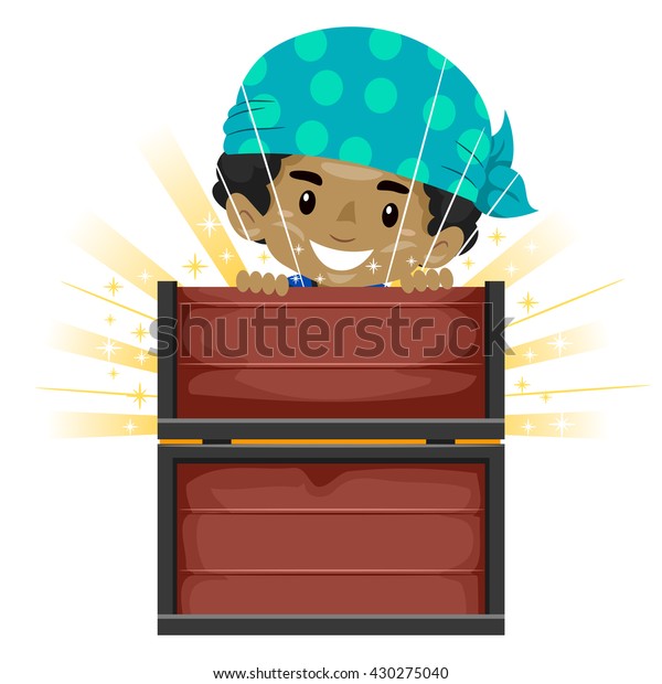 Vector Illustration Kid Opening Treasure Chest Stock Vector (Royalty ...