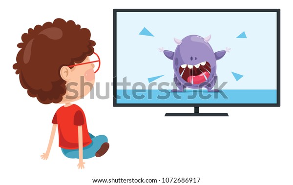 Vector Illustration Kid Watching Tv Stock Vector (Royalty Free) 1072686917
