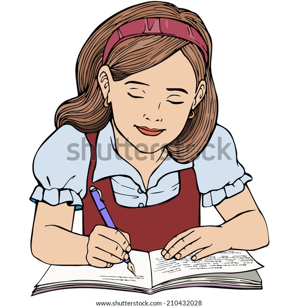 Vector Illustration Kid Writing Cartoon Concept: เวกเตอร์สต็อก (ปลอดค่า ...