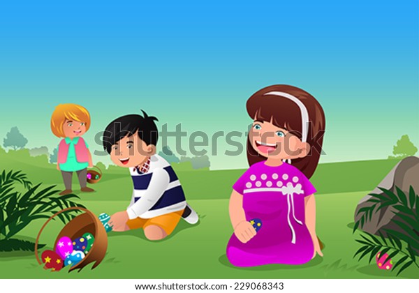 Vector Illustration Kids Celebrating Easter By Stock Vector (Royalty ...