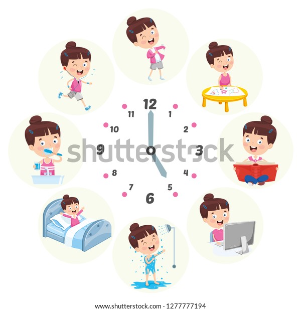 Vector Illustration Kids Daily Routine Activities Stock Vector (Royalty ...