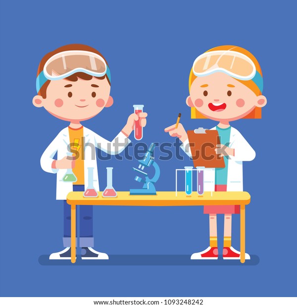 Vector Illustration Kids Doing Research Science Stock Vector (Royalty ...