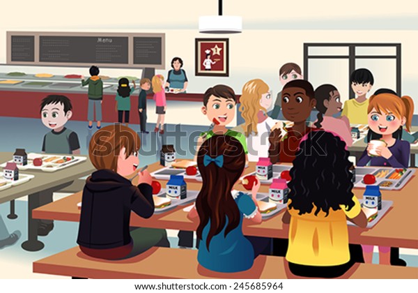 Vector Illustration Kids Eating School Cafeteria Stock-Vektorgrafik ...