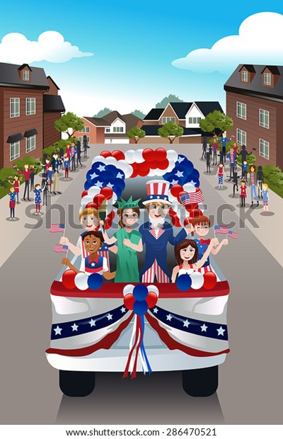 Vector Illustration Kids Parade Celebrating Fourth Stock Vector ...