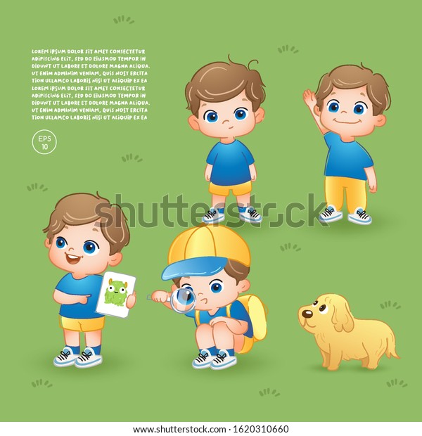Vector Illustration Kids Playing Grass Field Stock Vector (Royalty Free ...