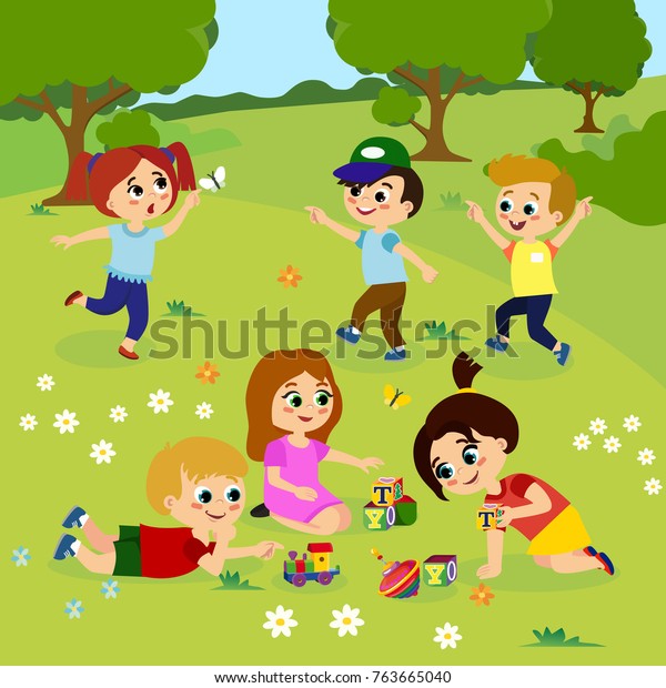 Vector Illustration Kids Playing Outside On Stock Vector (Royalty Free ...