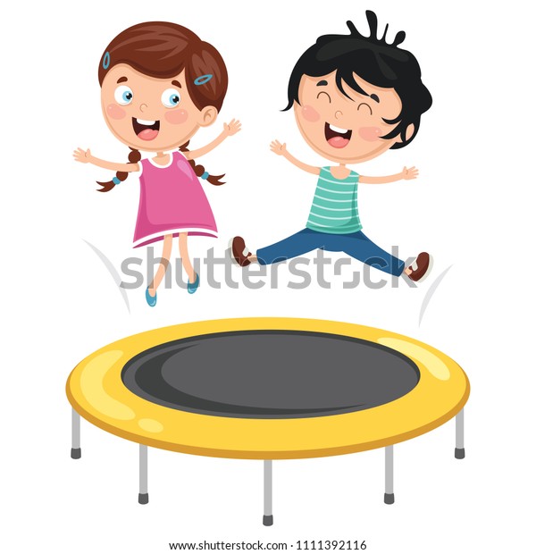 Vector Illustration Kids Playing Trampoline: vector de stock (libre de ...