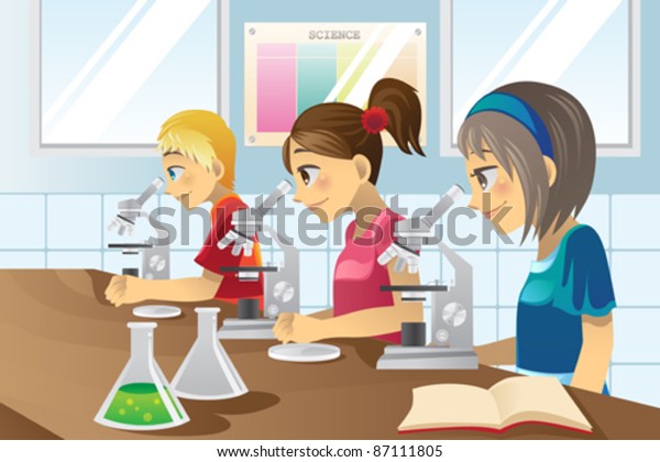 Vector Illustration Kids Studying Science Lab Stock Vector (Royalty ...