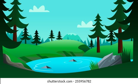Vector Illustration Lake Forest Background Modern Stock Vector (Royalty ...