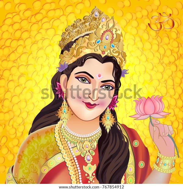 Vector Illustration Lakshmi Goddess Blessing Abundance: เวกเตอร์สต็อก ...