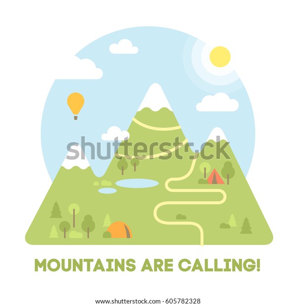 Vector Illustration Landscape Mountain Peaks Path Stock Vector (Royalty ...