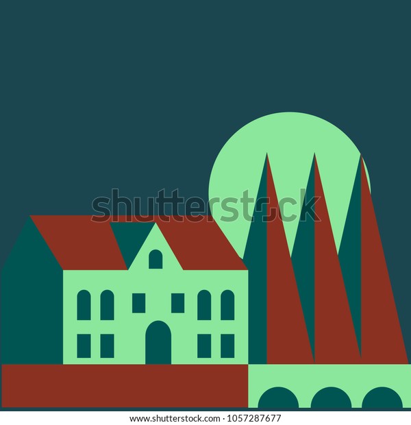 Vector Illustration Landscape Night Sky Town Stock Vector (Royalty Free ...