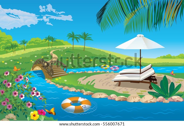 Vector Illustration Landscape Park Lazy River Stock Vector (Royalty ...