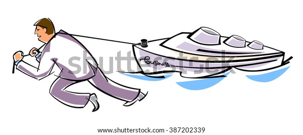Vector Illustration Leader Pulls Ship Stock Vector (Royalty Free ...