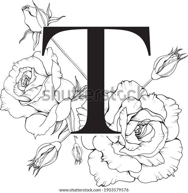 Vector Illustration Letter T Flowers Monogram Stock Vector (Royalty ...