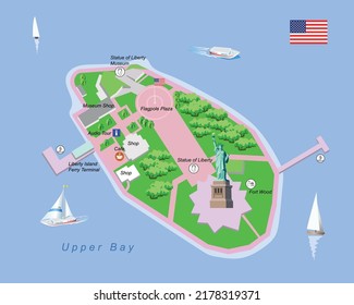 Vector Illustration Liberty Island Map Usa Stock Vector (Royalty Free ...