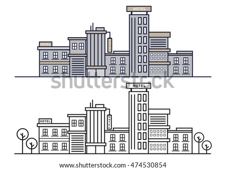 Vector Illustration Line Building City Line Stock Vector (Royalty Free ...