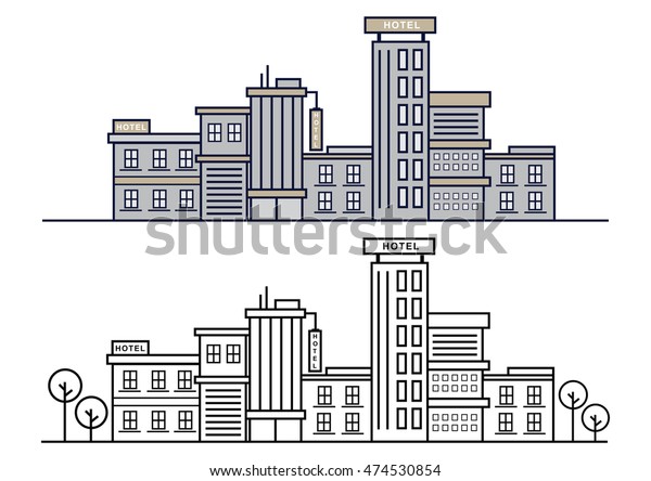 Vector Illustration Line Building City Line Stock Vector (Royalty Free ...