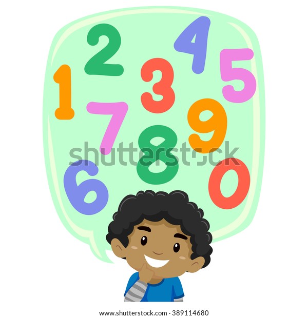 Vector Illustration Little Boy Thinking Number Stock Vector (Royalty ...
