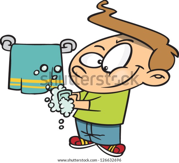 Vector Illustration Little Boy Washing His Stock Vector (Royalty Free ...