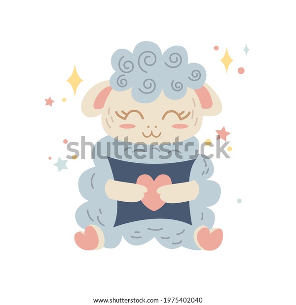 Vector Illustration Little Cute Sheep Hugs Stock Vector (Royalty Free ...