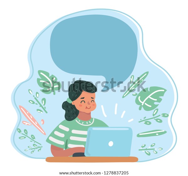 Vector Illustration Little Girl Computer Speech Stock Vector (Royalty ...