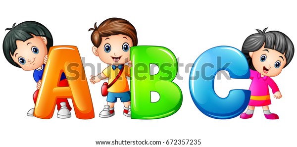 Vector illustration of Little kid holding ABC letter isolated on white ...