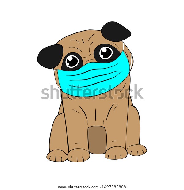 Vector Illustration Little Pug Mask Sitting Stock Vector (Royalty Free ...
