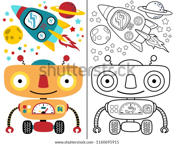 Vector Illustration Little Robot Cartoon Rocket Stock Vector (Royalty ...