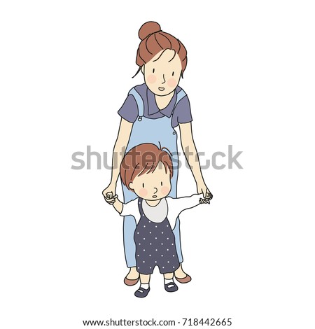 Vector Illustration Little Toddler First Steps Stock Vector (Royalty ...