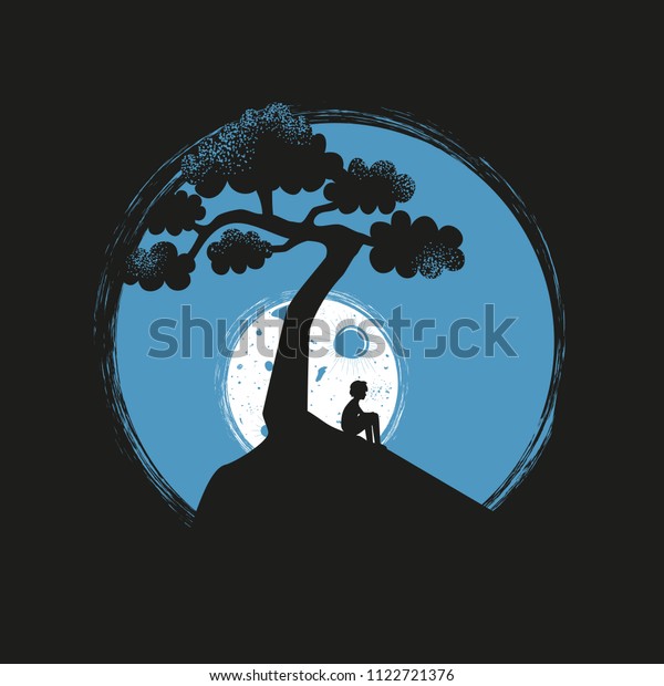 Vector Illustration Lonely Young Man Silhouette Stock Vector (Royalty ...