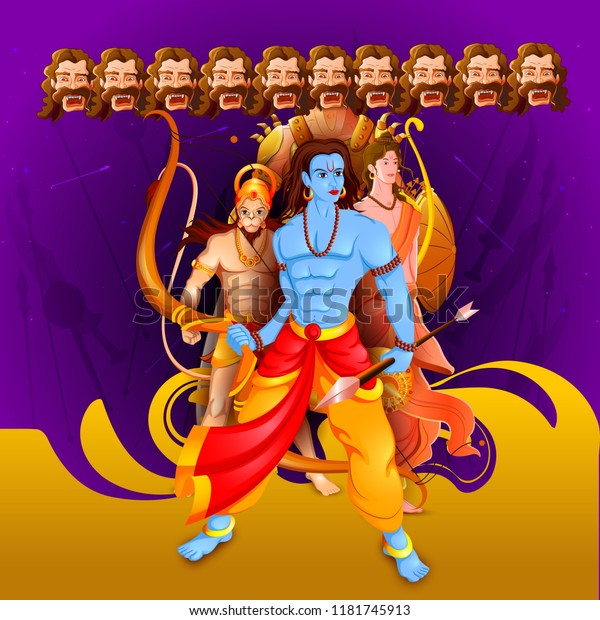 Vector Illustration Lord Rama Killing Ravana Stock Vector (Royalty Free ...